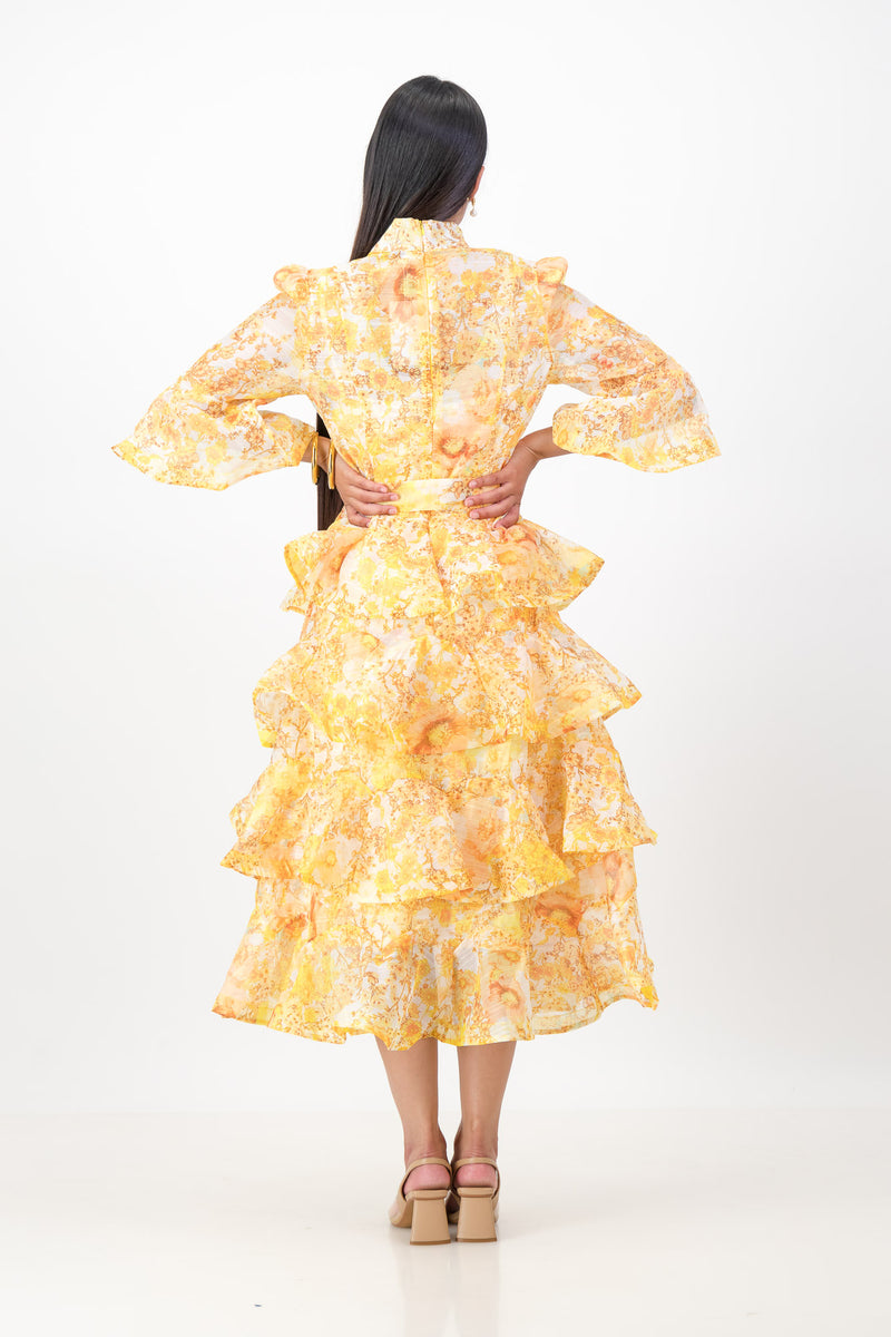 Yellow tiered frill dress – MOHD